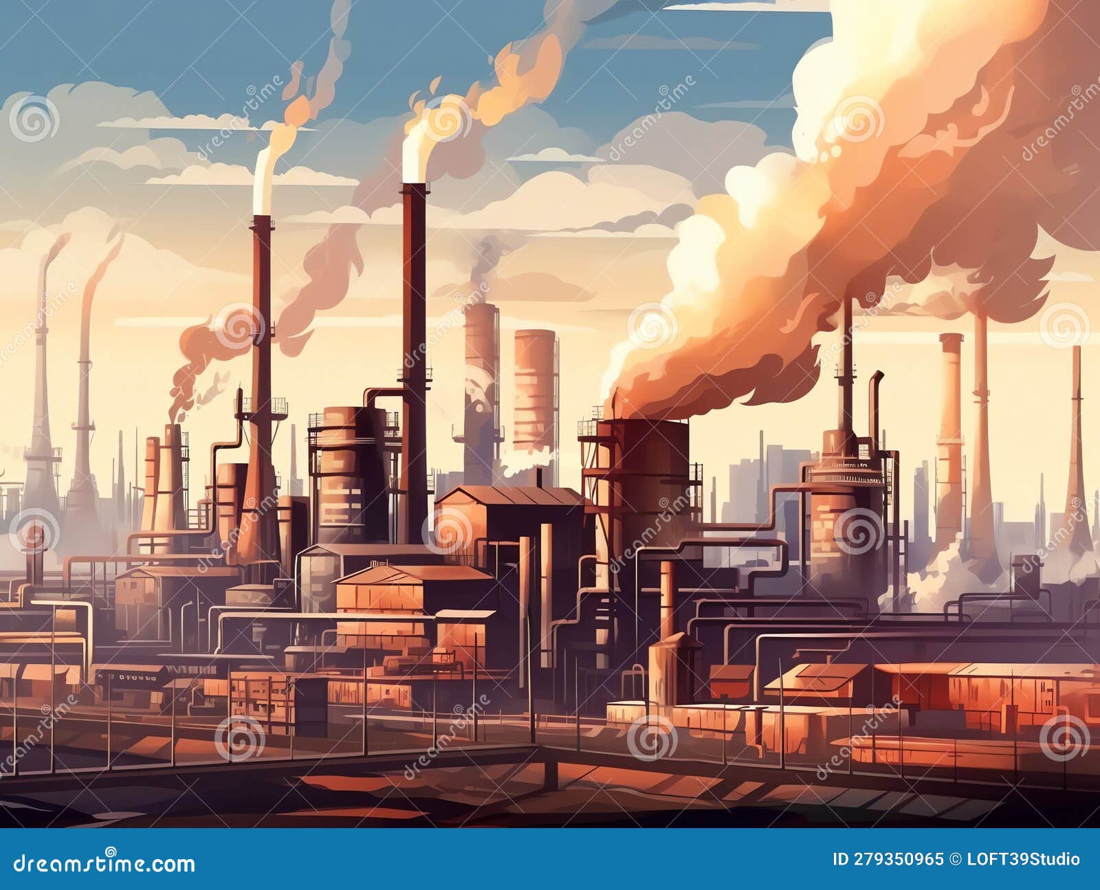 Generative AI Old Factory with Smoke- Stock Illustration - Illustration ...