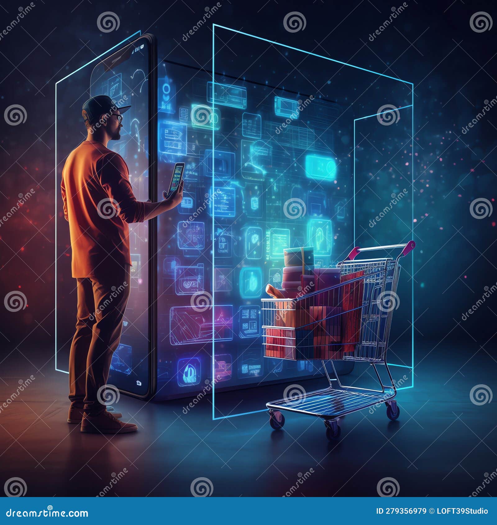 Generative AI Online Shopping with Man- Stock Illustration ...