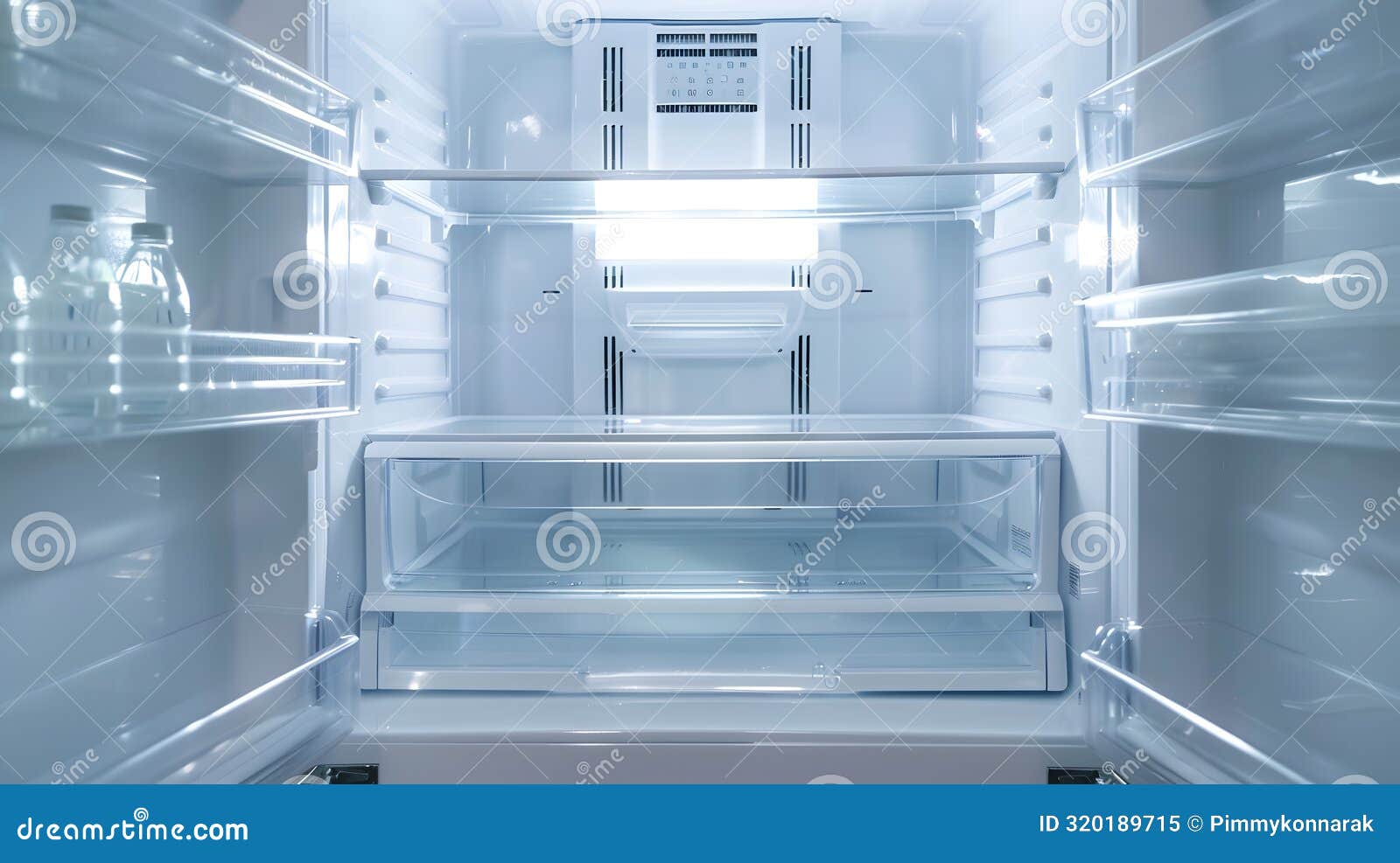Generative AI Open Empty Refrigerator Refrigerator Open Empty Fridge Inside Interior Close Up on ...