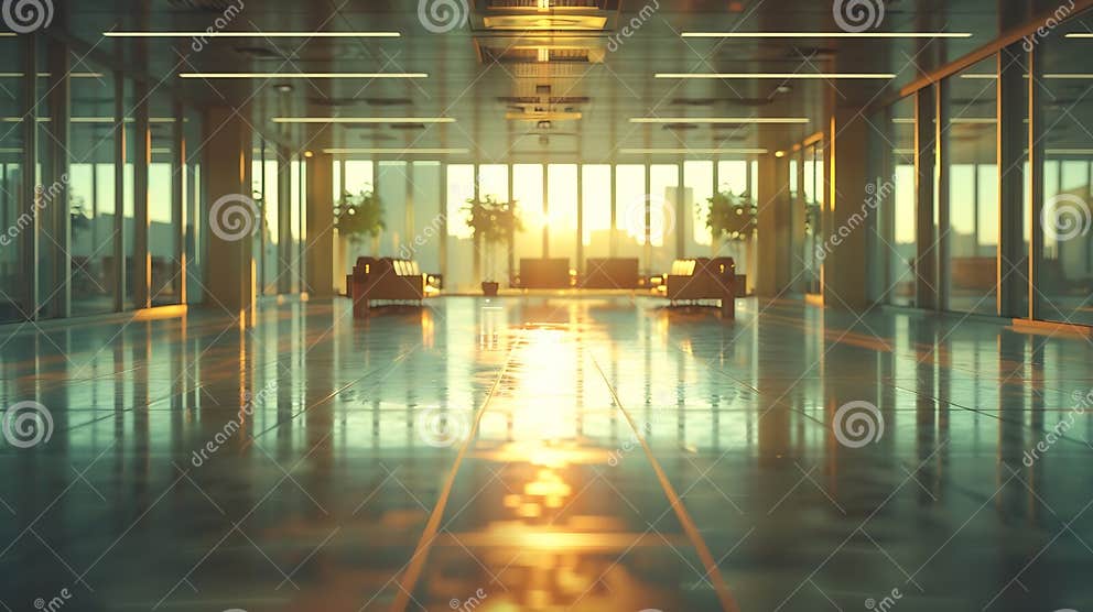 Generative AI the Open Space Office is Empty and Dim Abstract Light ...