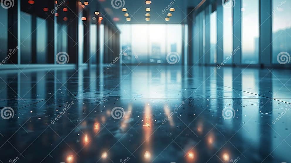 Generative AI the Open Space Office is Empty and Dim Abstract Light ...