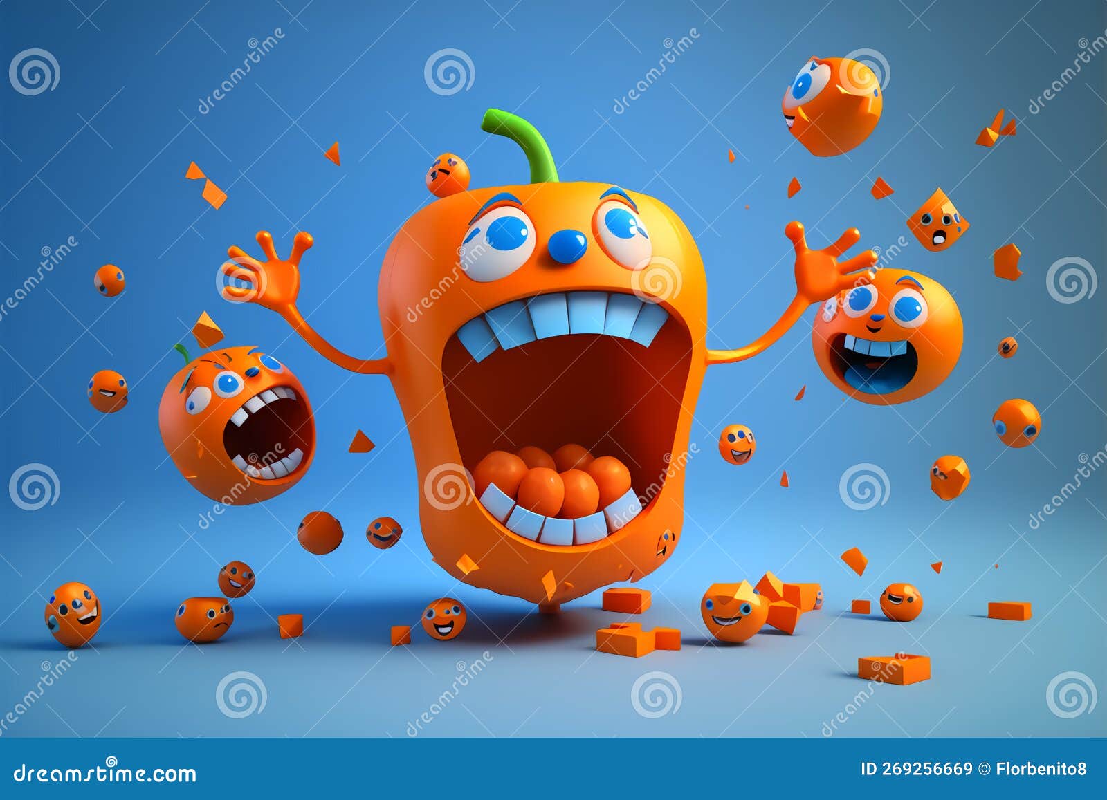 Generative AI Oranges with Scared Face with Blue Background Stock Image ...