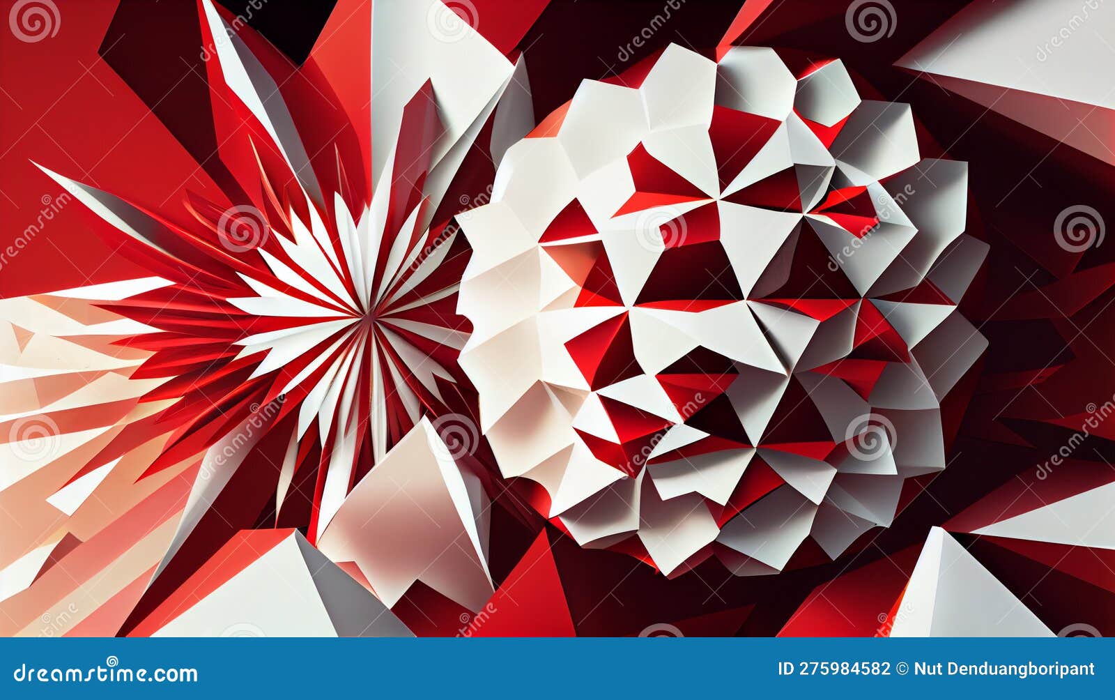 Generative AI, Organic and Geometric Shapes in Red and White Stock ...