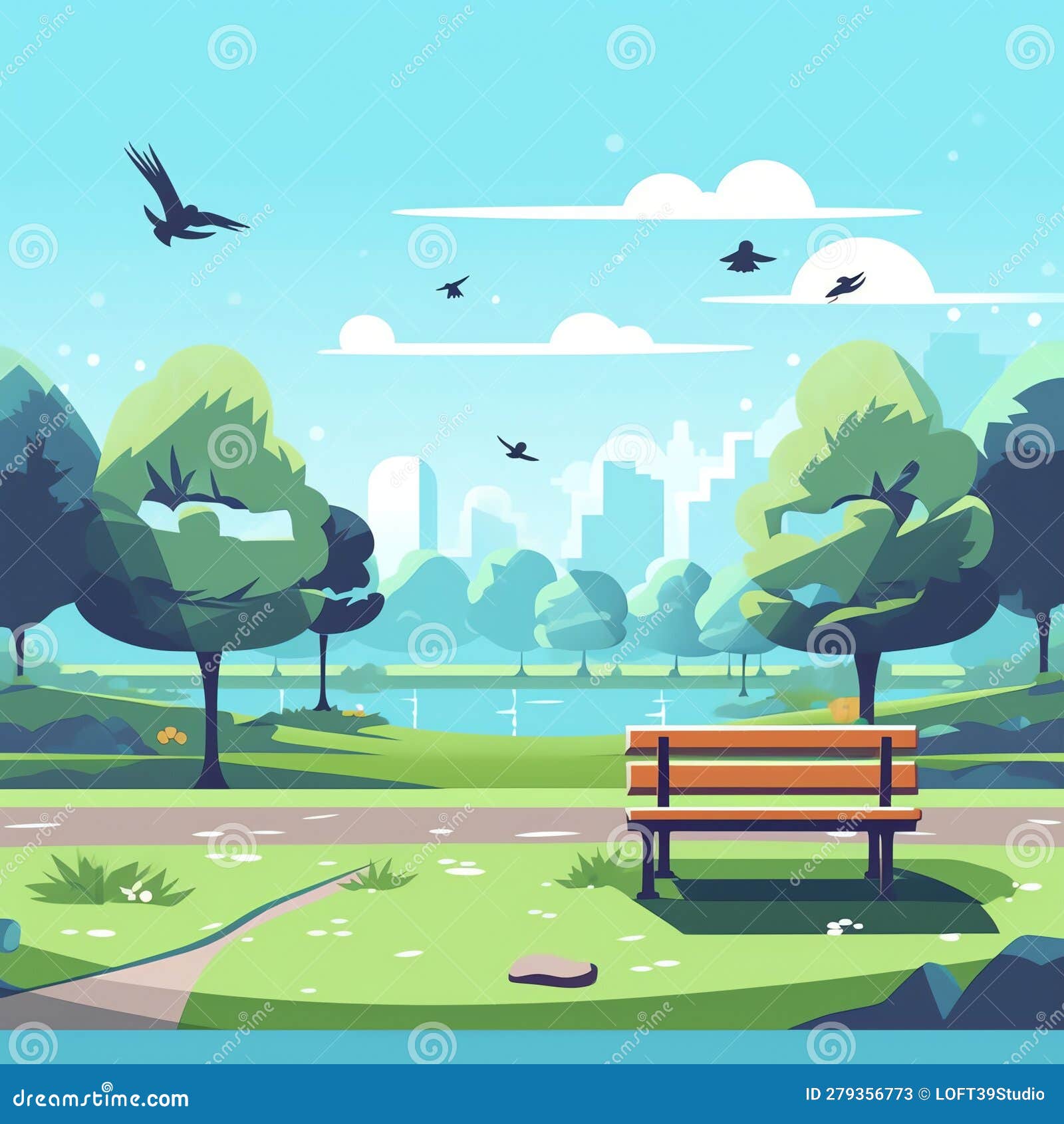 Generative AI Park Bench Vector Illusration- Stock Illustration ...