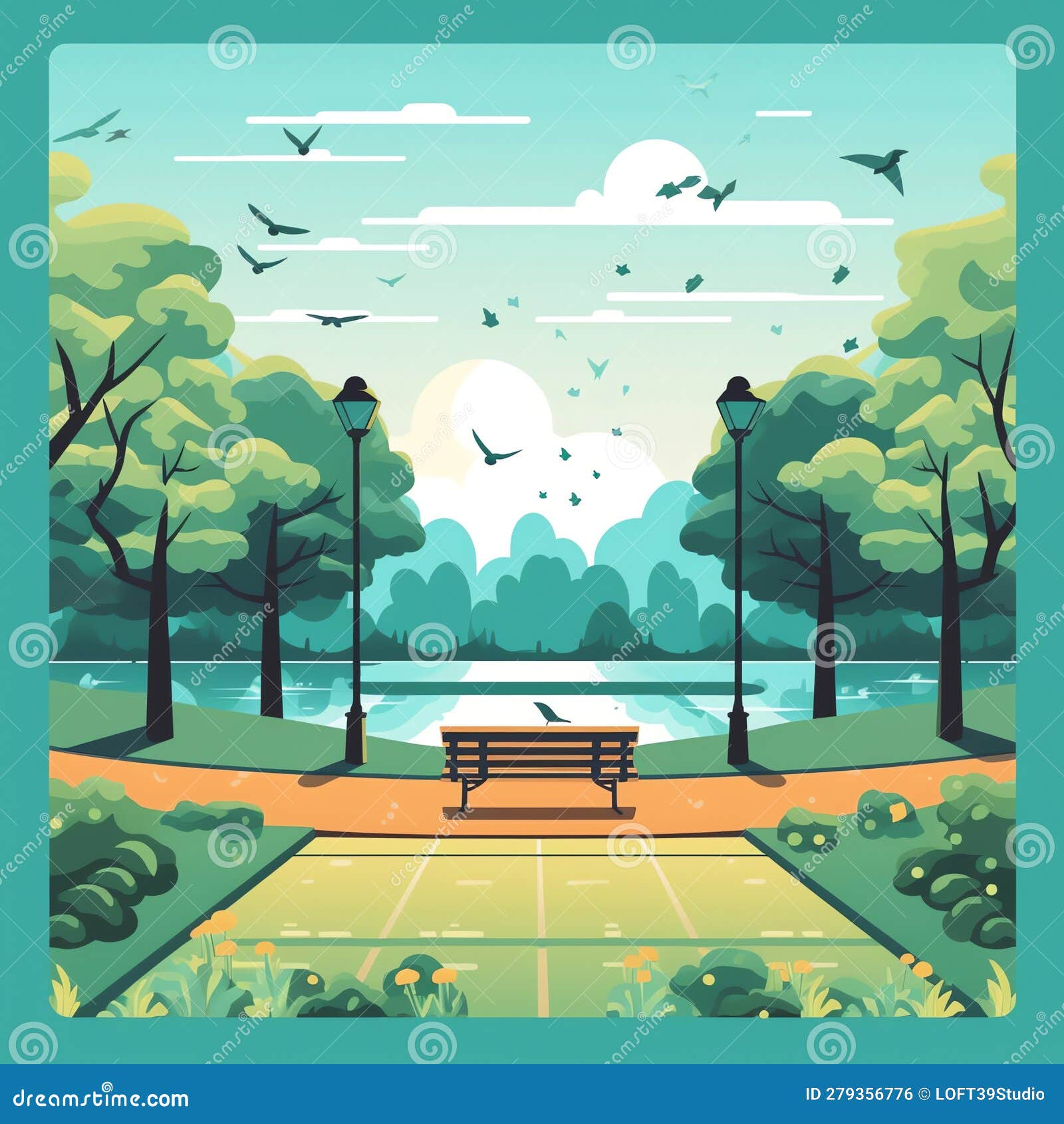 Generative AI Park Bench Vector Illusration- Stock Illustration ...