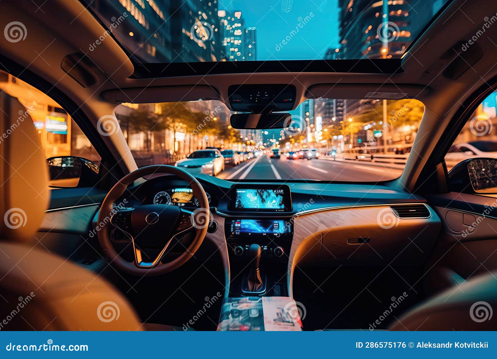 Generative AI Passengers Enjoying a Ride in a Driverless Taxi Stock ...