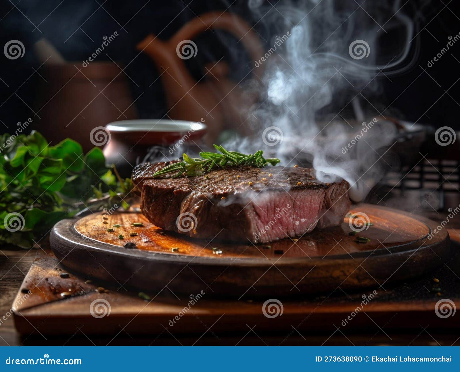 Generative AI. Perfectly Cooked Beef Steak On Rustic Wooden Table Stock ...