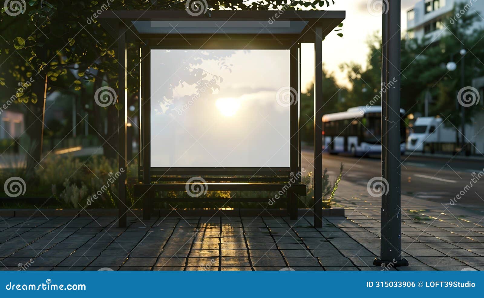 Generative AI Photo Empty Lightbox on the Bus Stop Horizontal Mockup ...