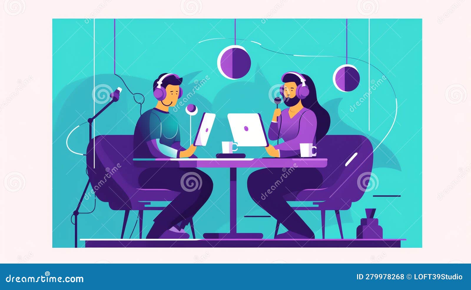 Podcast, Comic Talks Or Audio Program Online Broadcasting Concept. Tiny ...