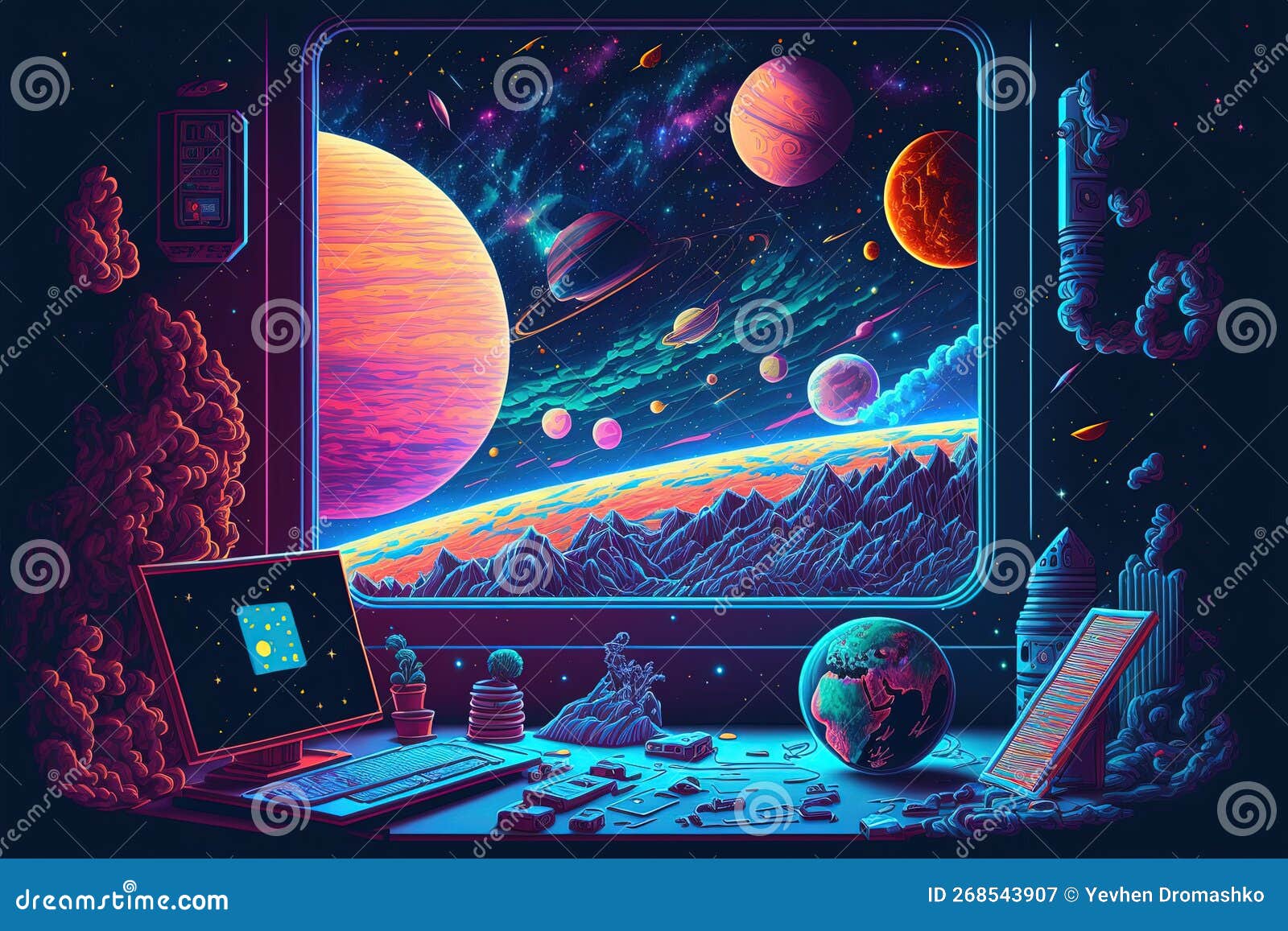 Generative AI, Psychedelic Space Banner Template, Nostalgic 80s, 90s ...