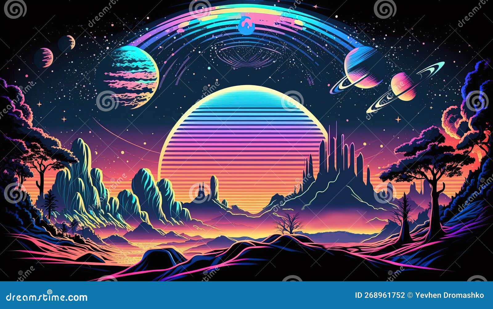 Generative AI, Psychedelic Space Banner Template, Nostalgic 80s, 90s ...
