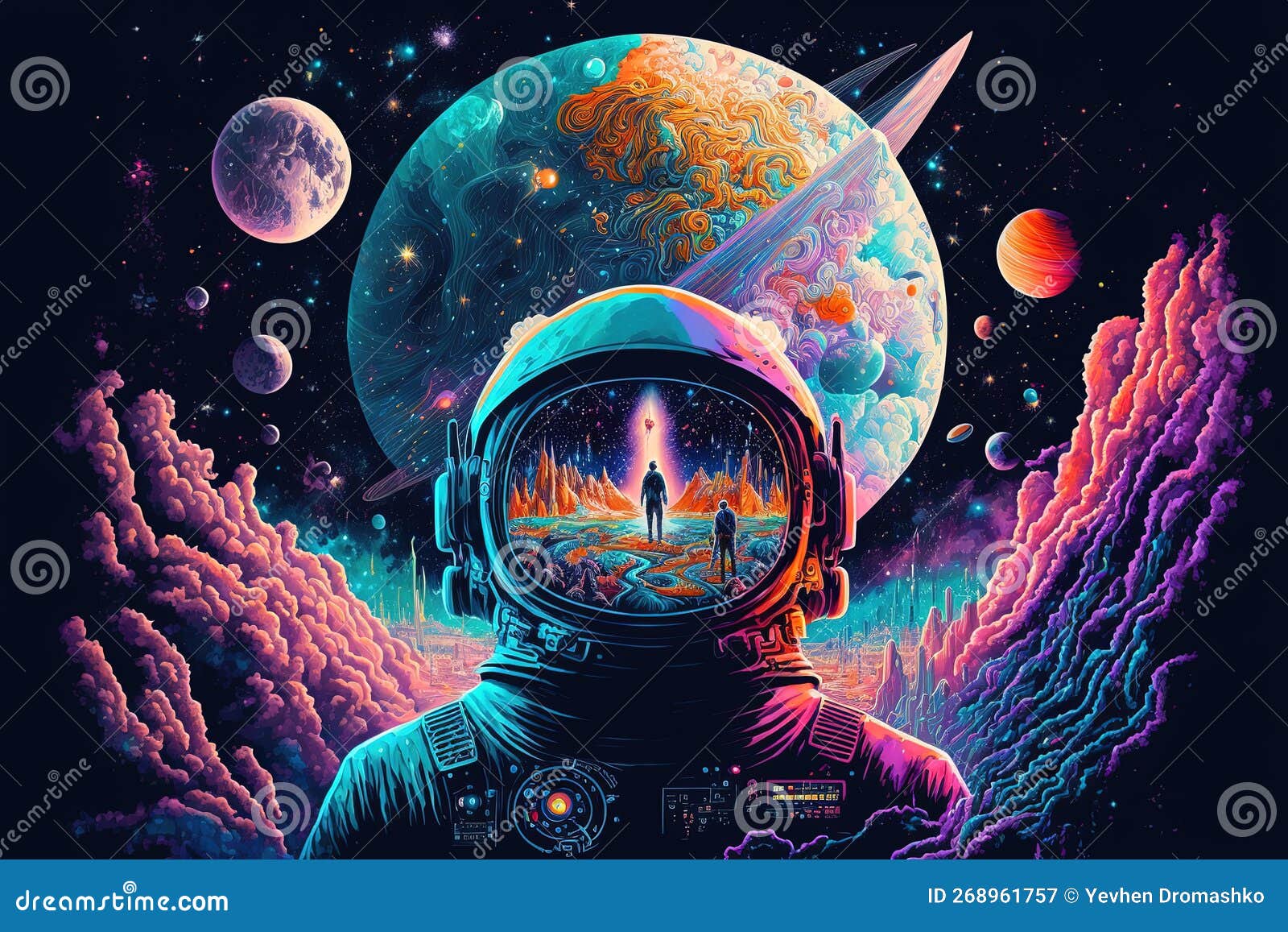 Generative AI, Psychedelic Space Banner Template, Nostalgic 80s, 90s ...