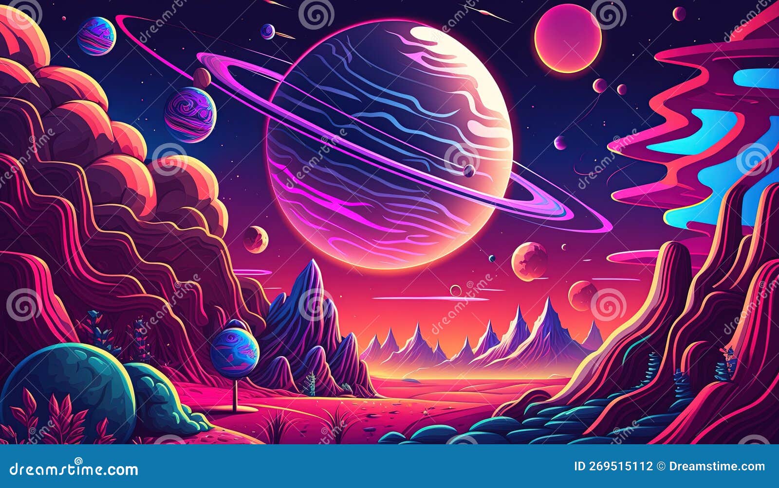Generative AI, Psychedelic Space Banner Template, Nostalgic 80s, 90s ...