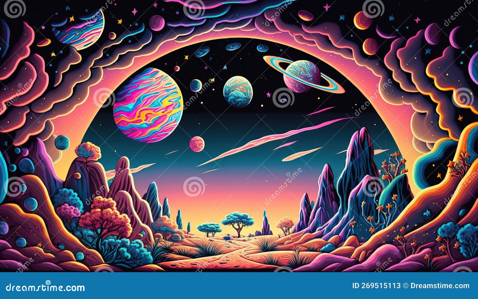 Generative AI, Psychedelic Space Banner Template, Nostalgic 80s, 90s ...