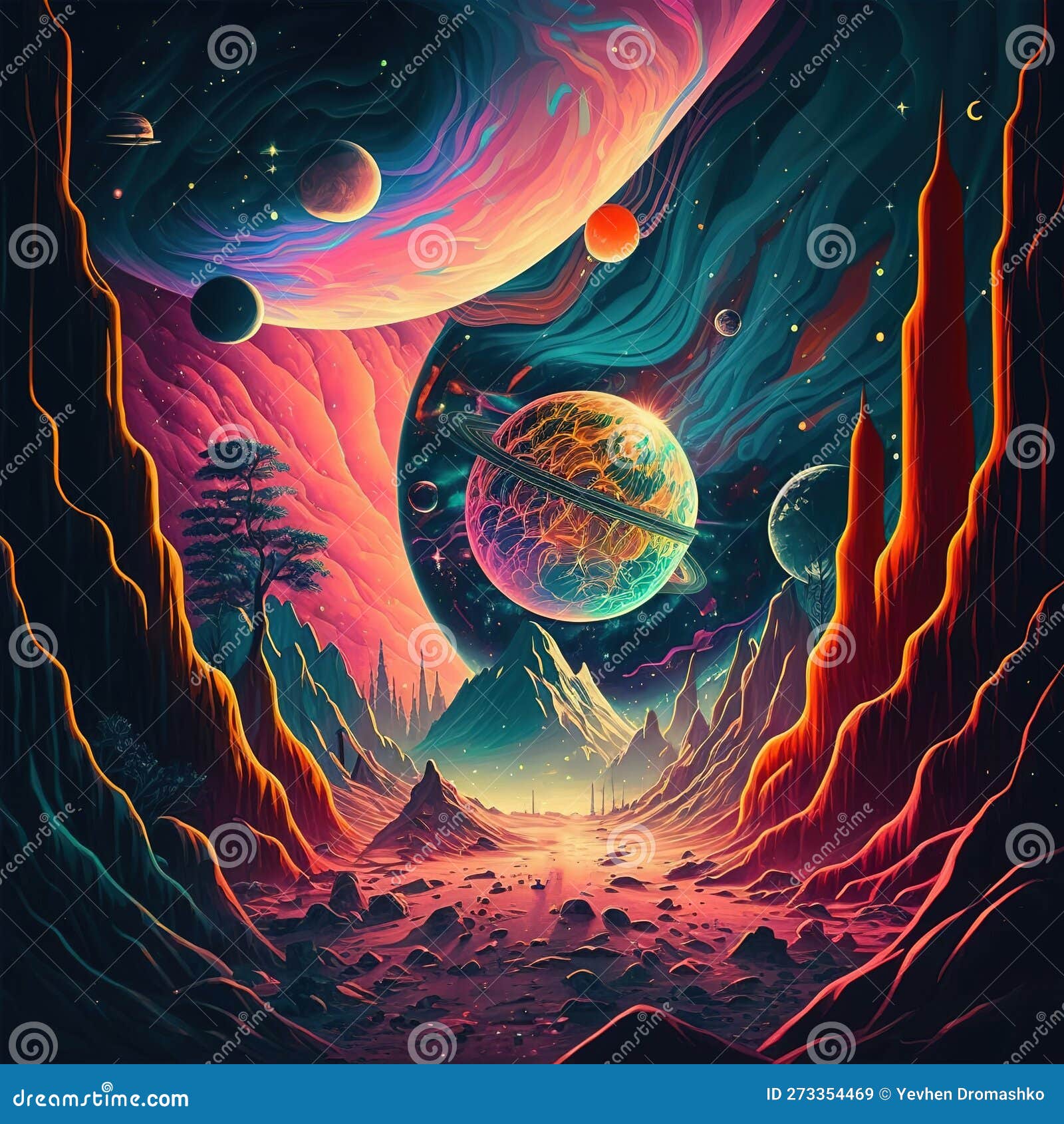 Generative AI, Psychedelic Space Banner Template, Nostalgic 80s, 90s ... Generative AI, Psychedelic Space Banner Template, Nostalgic 80s, 90s ...
