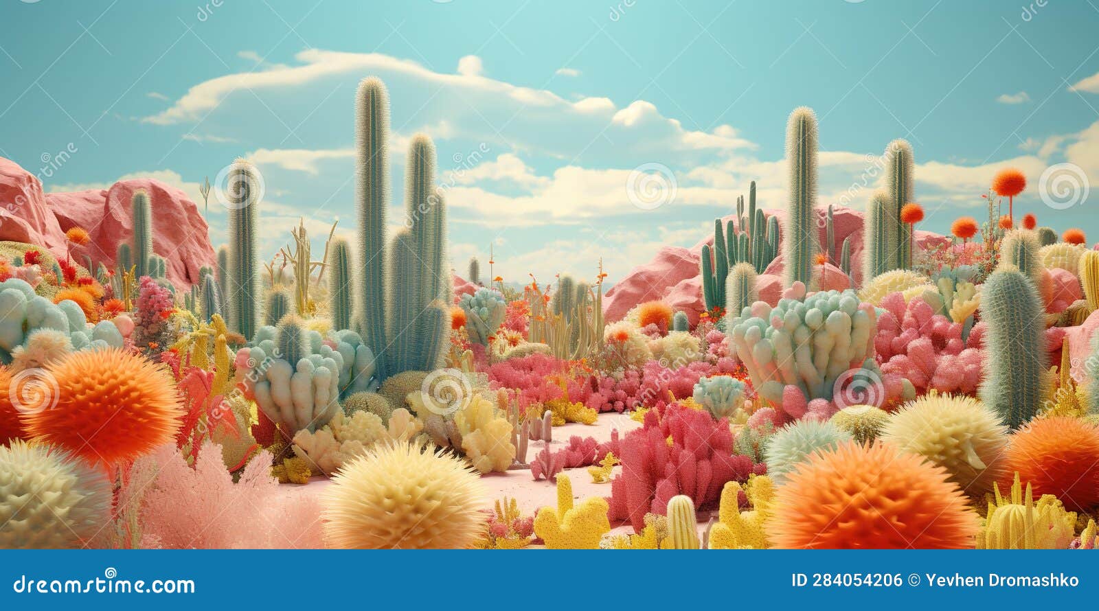 Generative AI, Psychedelic and Surreal Scenery with Cactus in the ...