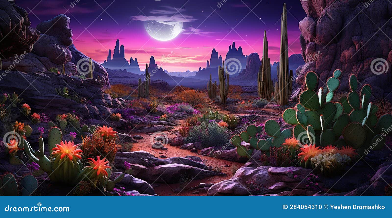 Generative AI, Psychedelic and Surreal Scenery with Cactus in the ...