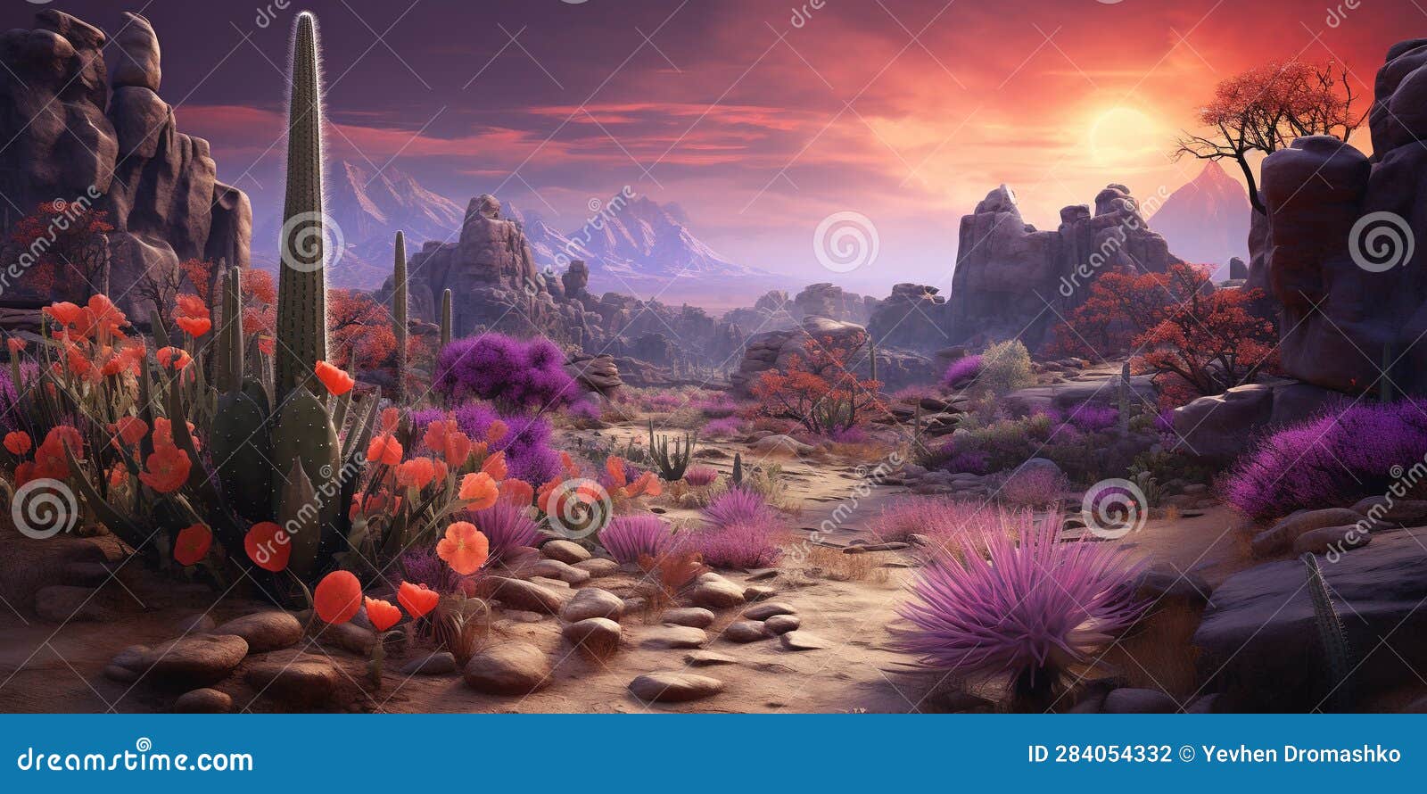 Generative AI, Psychedelic and Surreal Scenery with Cactus in the ...