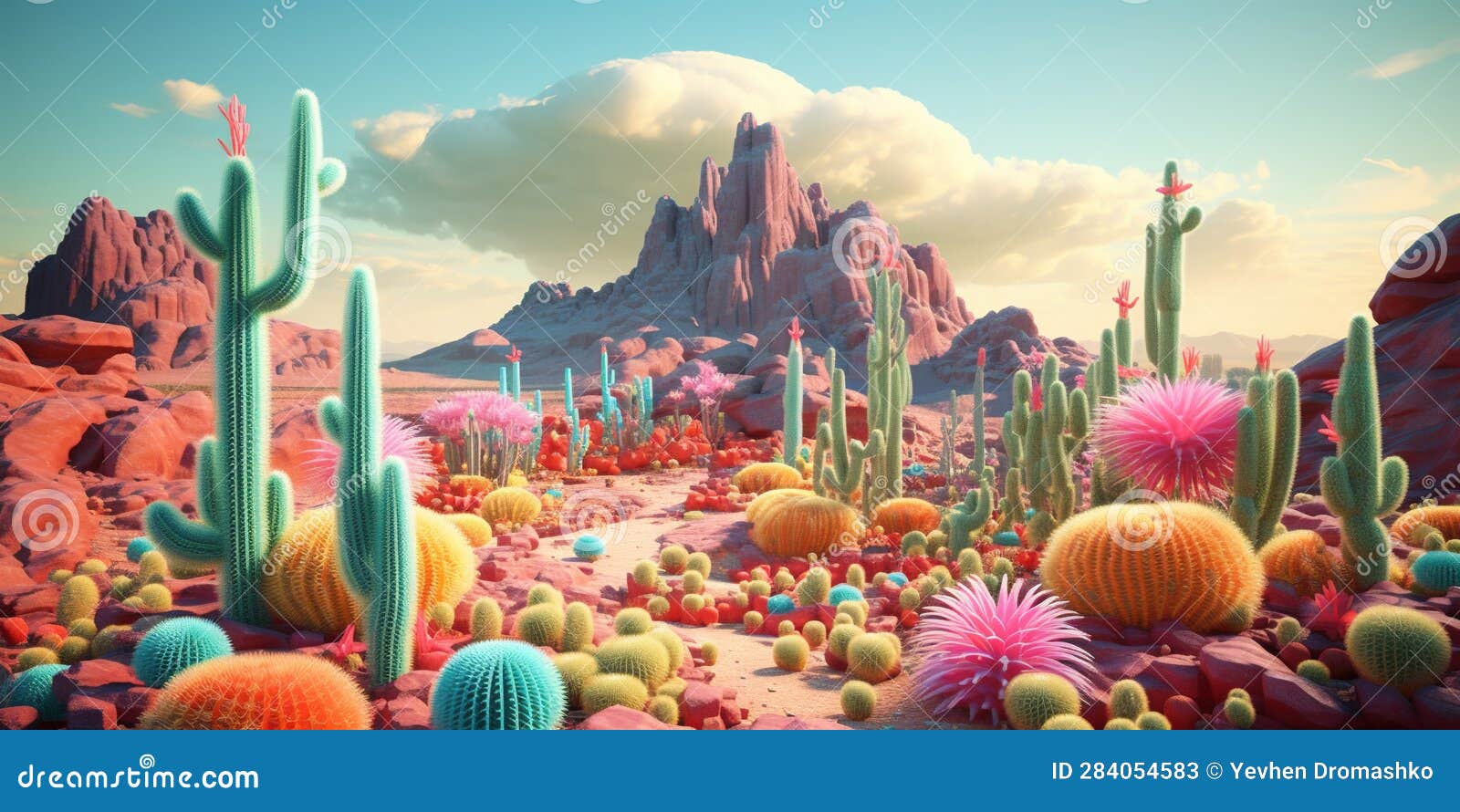 Generative AI, Psychedelic and Surreal Scenery with Cactus in the ...