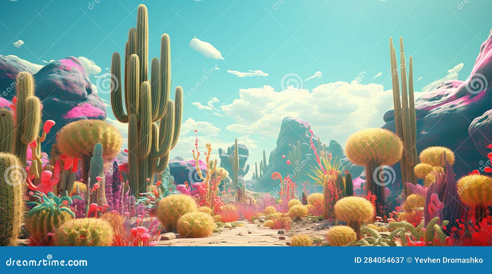 Generative AI, Psychedelic and Surreal Scenery with Cactus in the ...