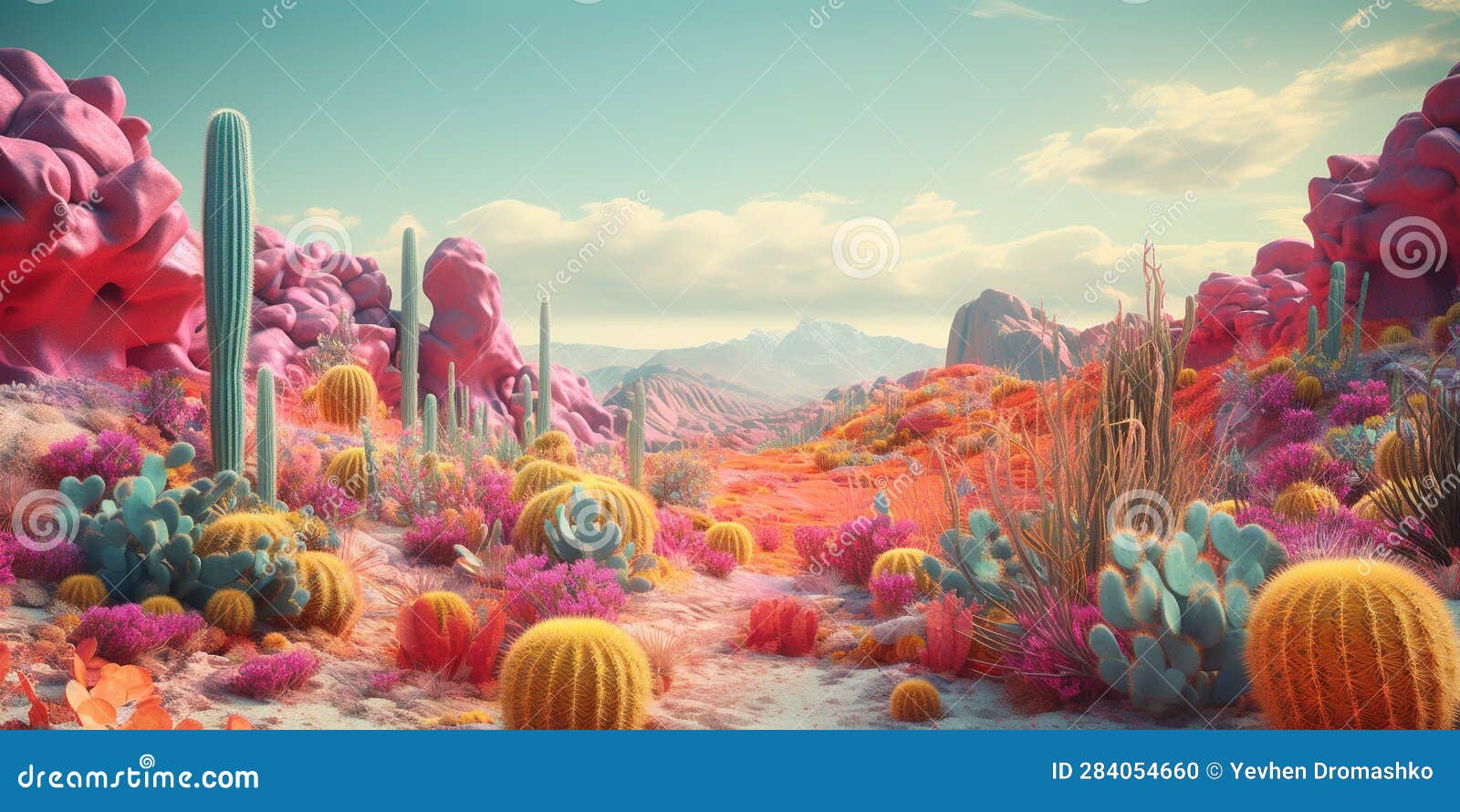 Generative AI, Psychedelic and Surreal Scenery with Cactus in the ...