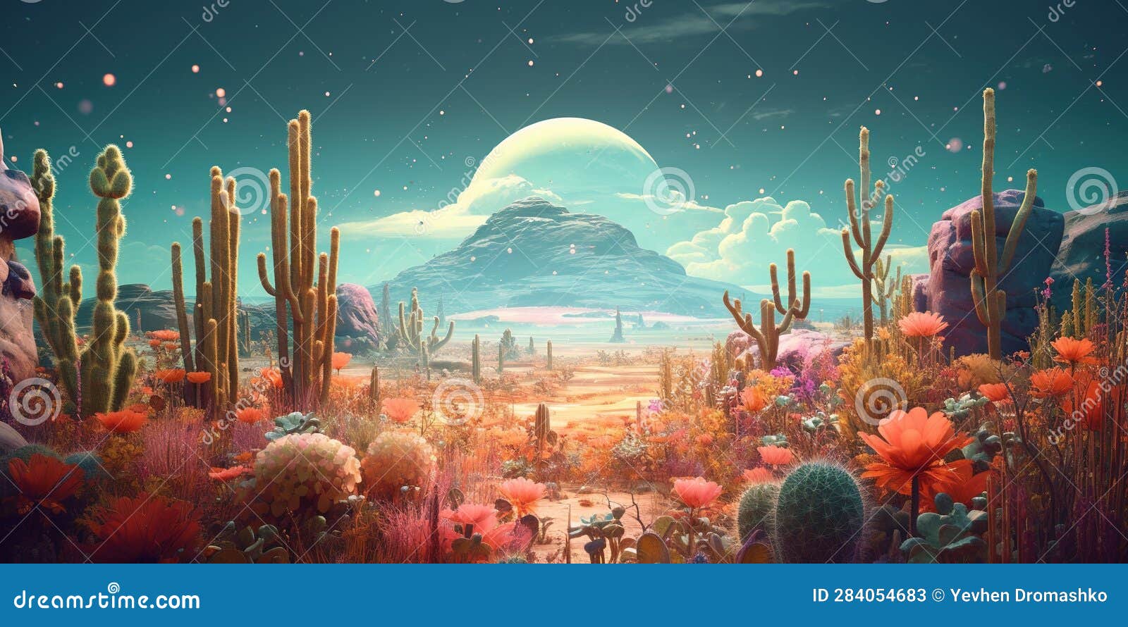 Generative AI, Psychedelic and Surreal Scenery with Cactus in the ...