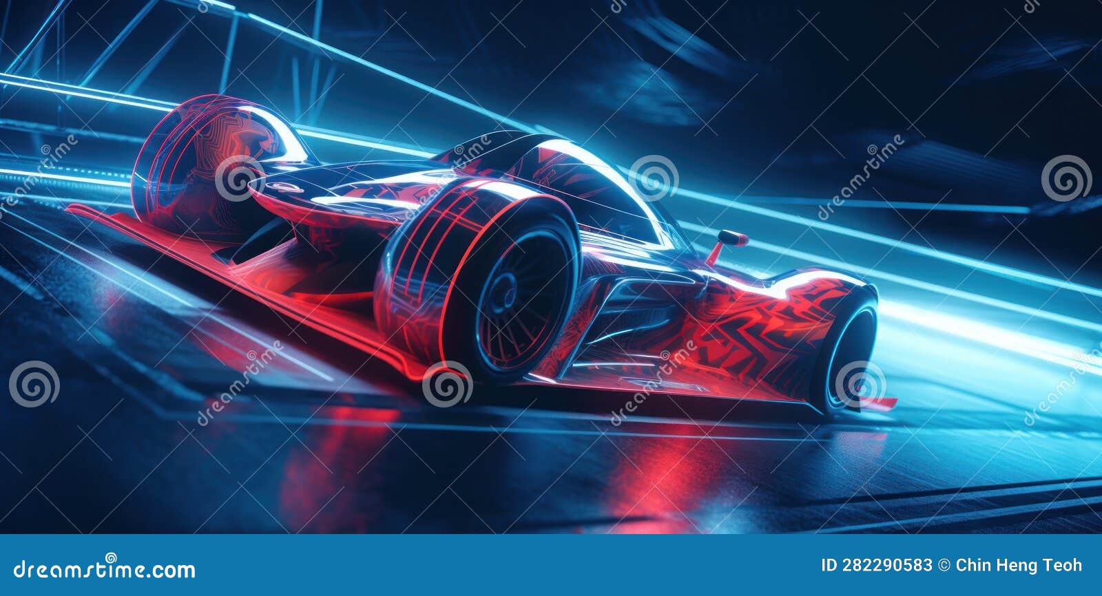 Generative AI Of A Racing Car With Red Neon Lights On The Background ...