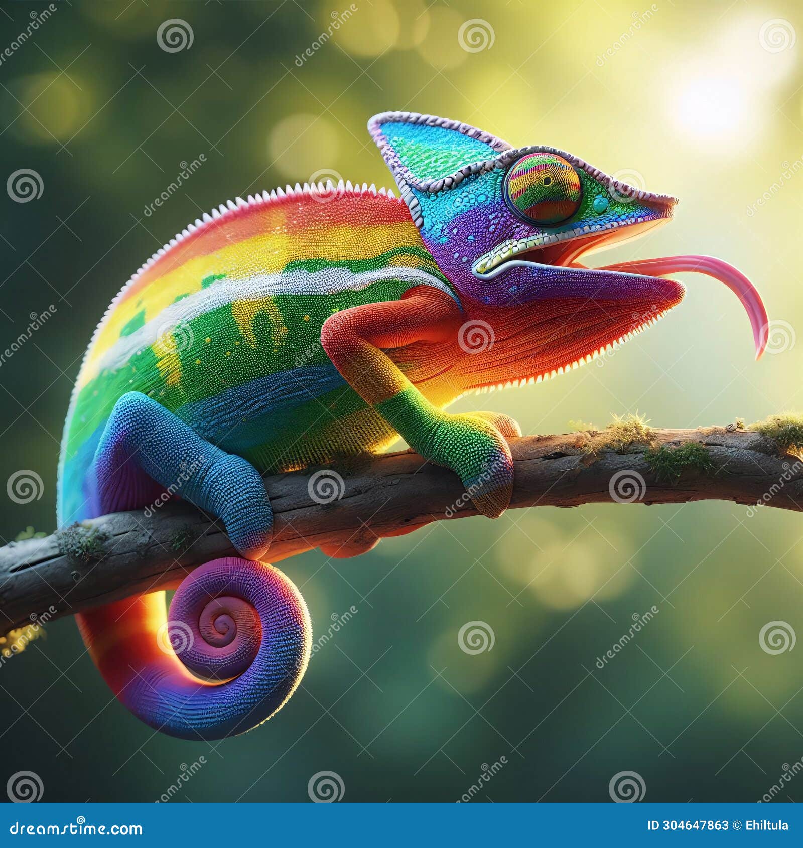 Generative AI Rainbow Colored Chameleon Illustration Stock Illustration ...