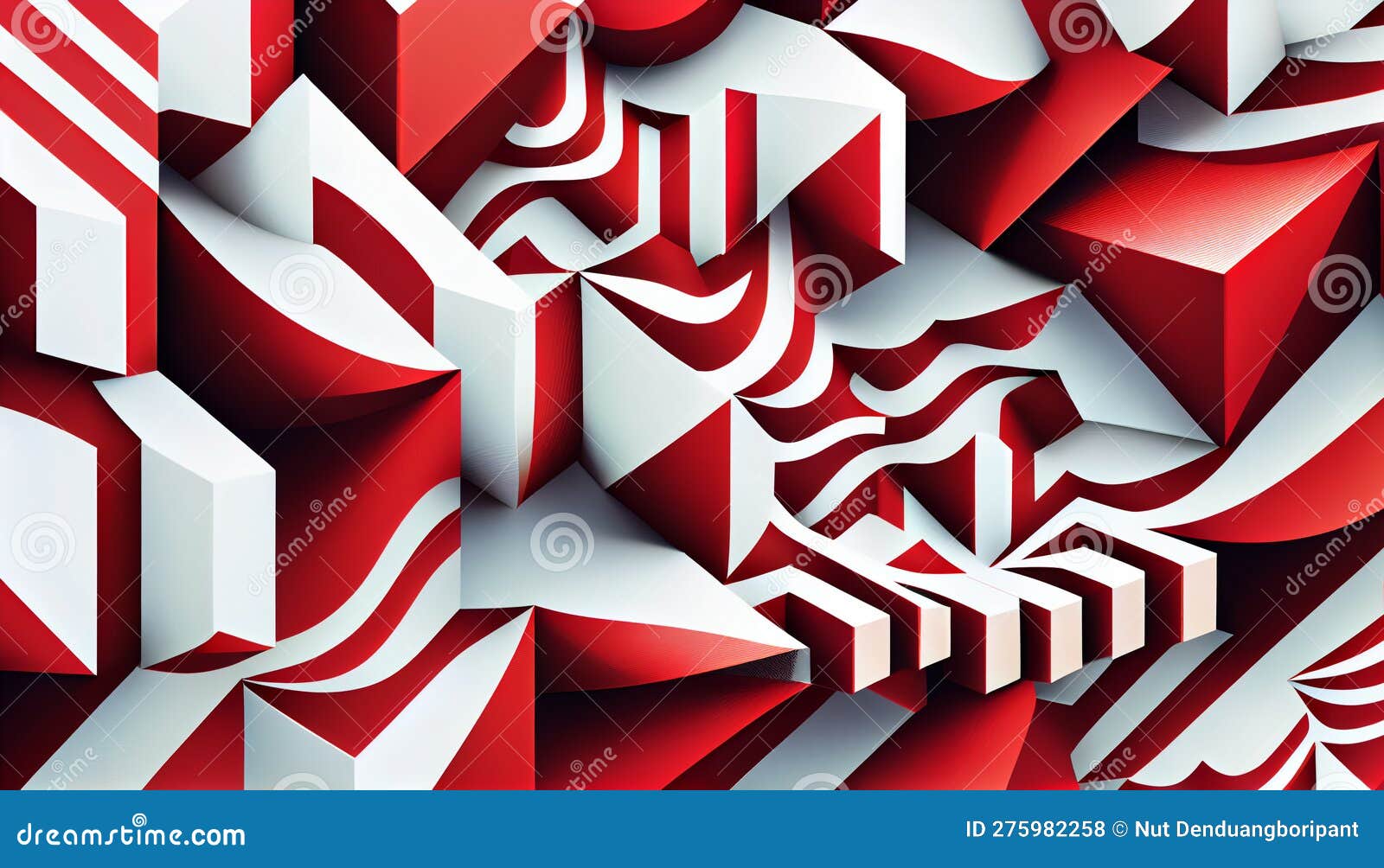 Generative AI, Red and White Geometric Shapes Abstract Pattern Stock ...