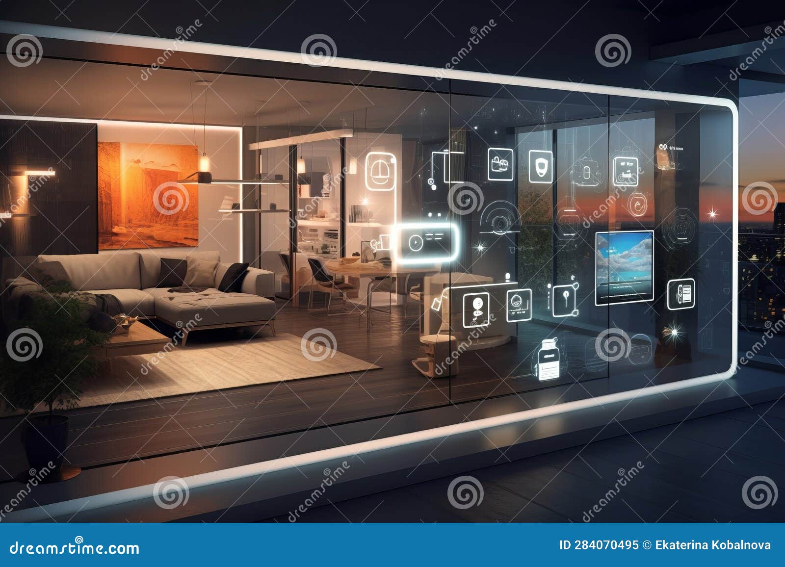 Generative AI Residential Interiors and Data Network. Smart Modern Home ...