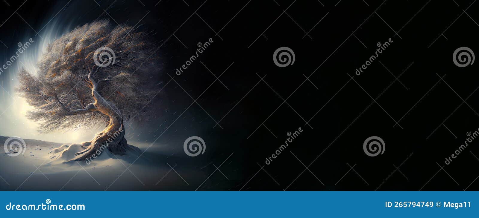 Generative AI: Resilient Lone Tree Bends in a Snow Storm Wind Stock ...