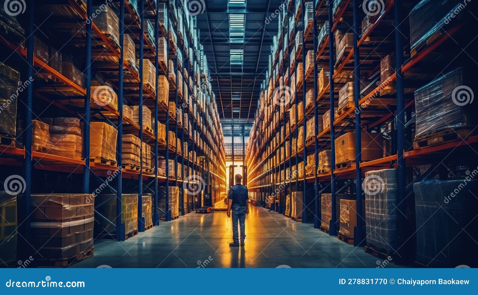 Generative AI Retail Warehouse Full of Shelves with Cardboard Boxes ...