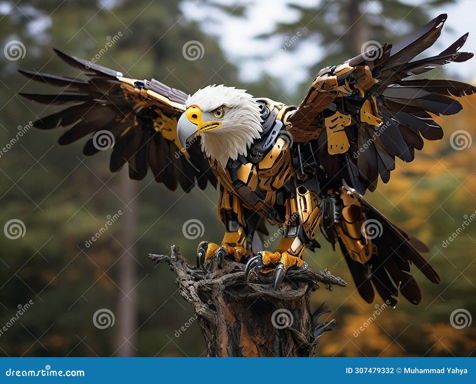A Robot Eagle Perched on a Branch Stock Illustration - Illustration of ...