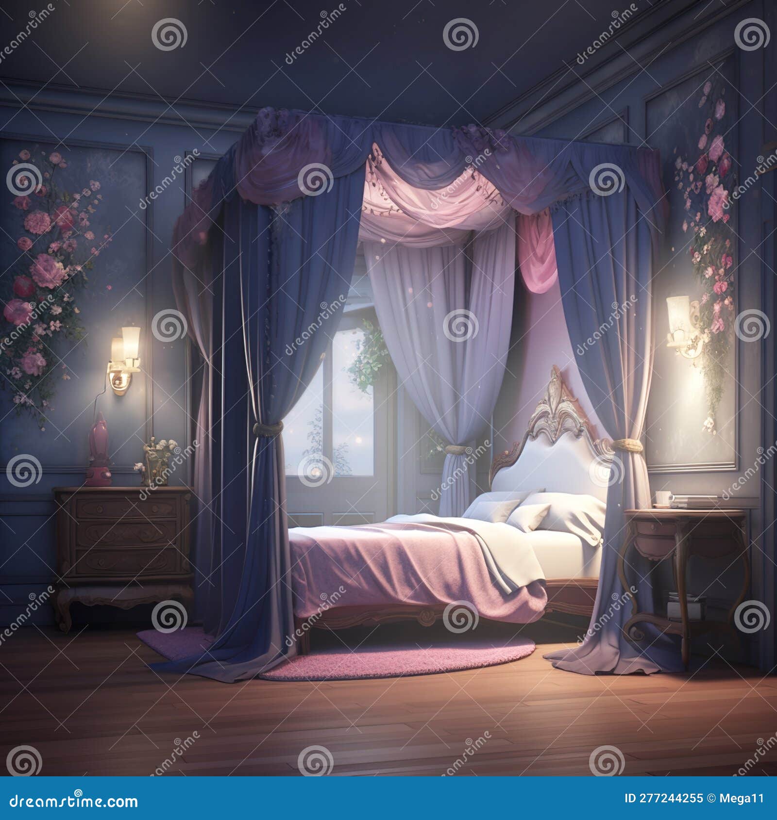 Generative AI: Rococo Bedroom with Flowers Stock Illustration ...