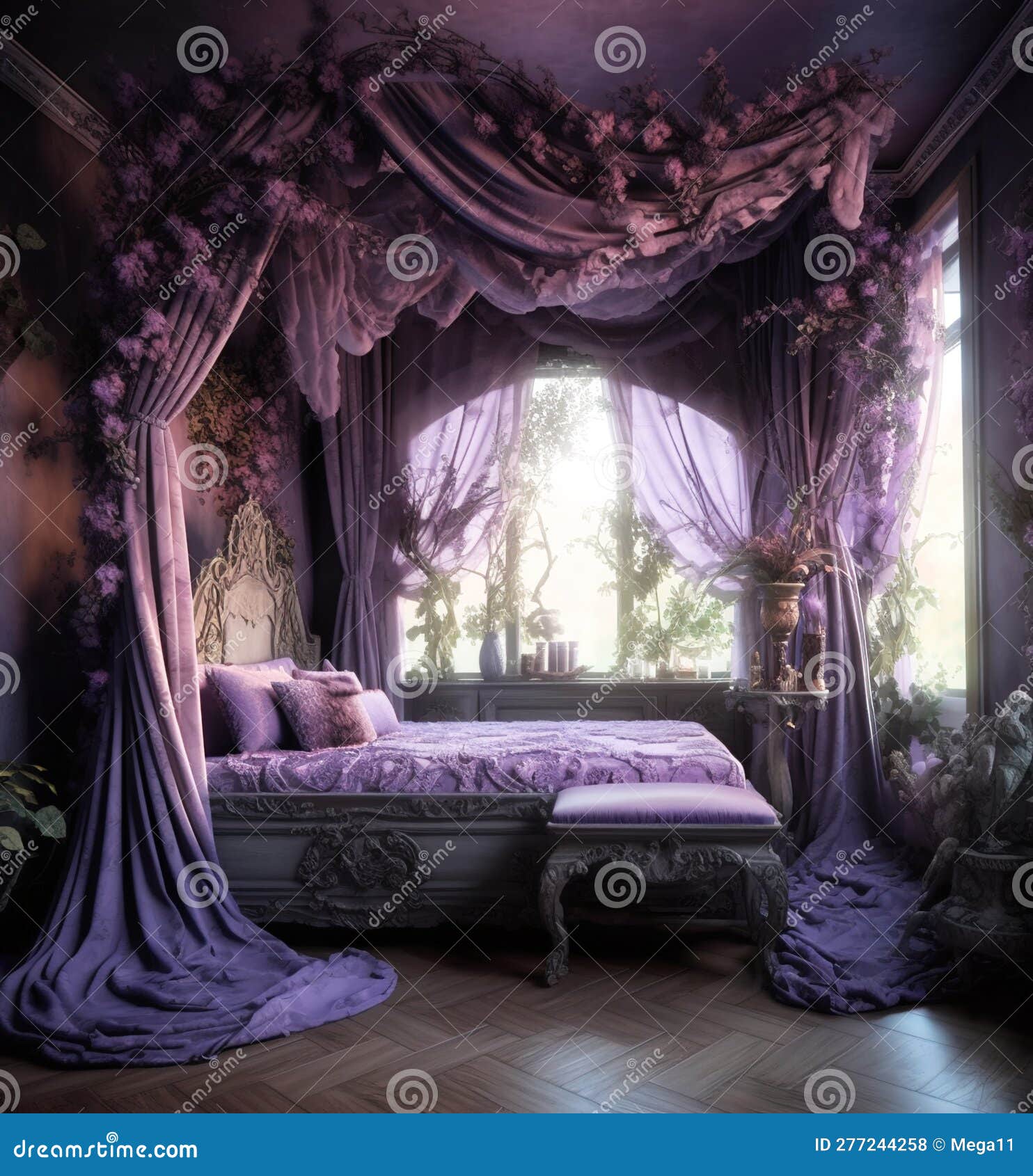 Generative AI: Rococo Bedroom with Flowers Stock Illustration ...
