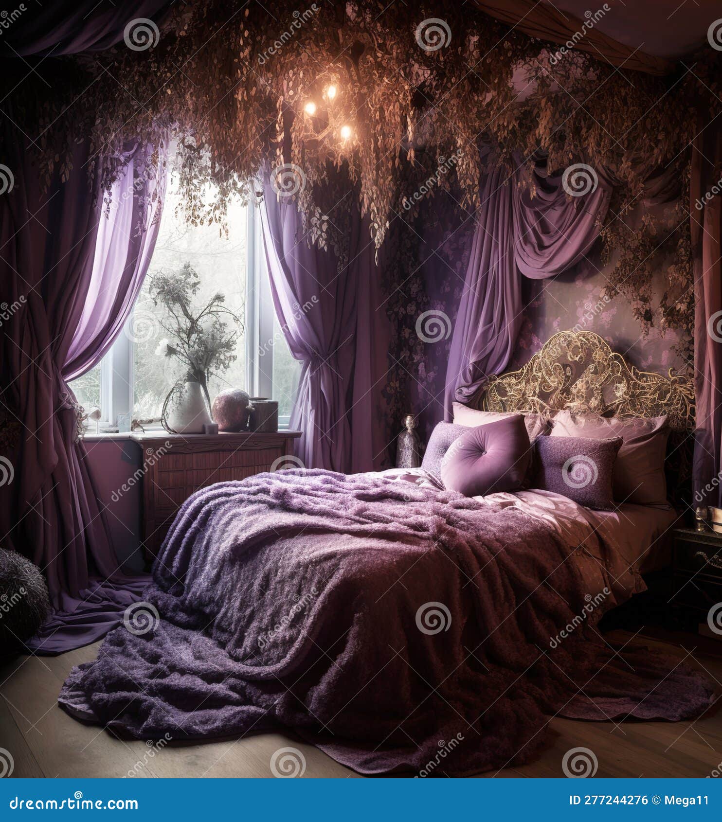 Generative AI: Rococo Bedroom with Flowers Stock Illustration ...