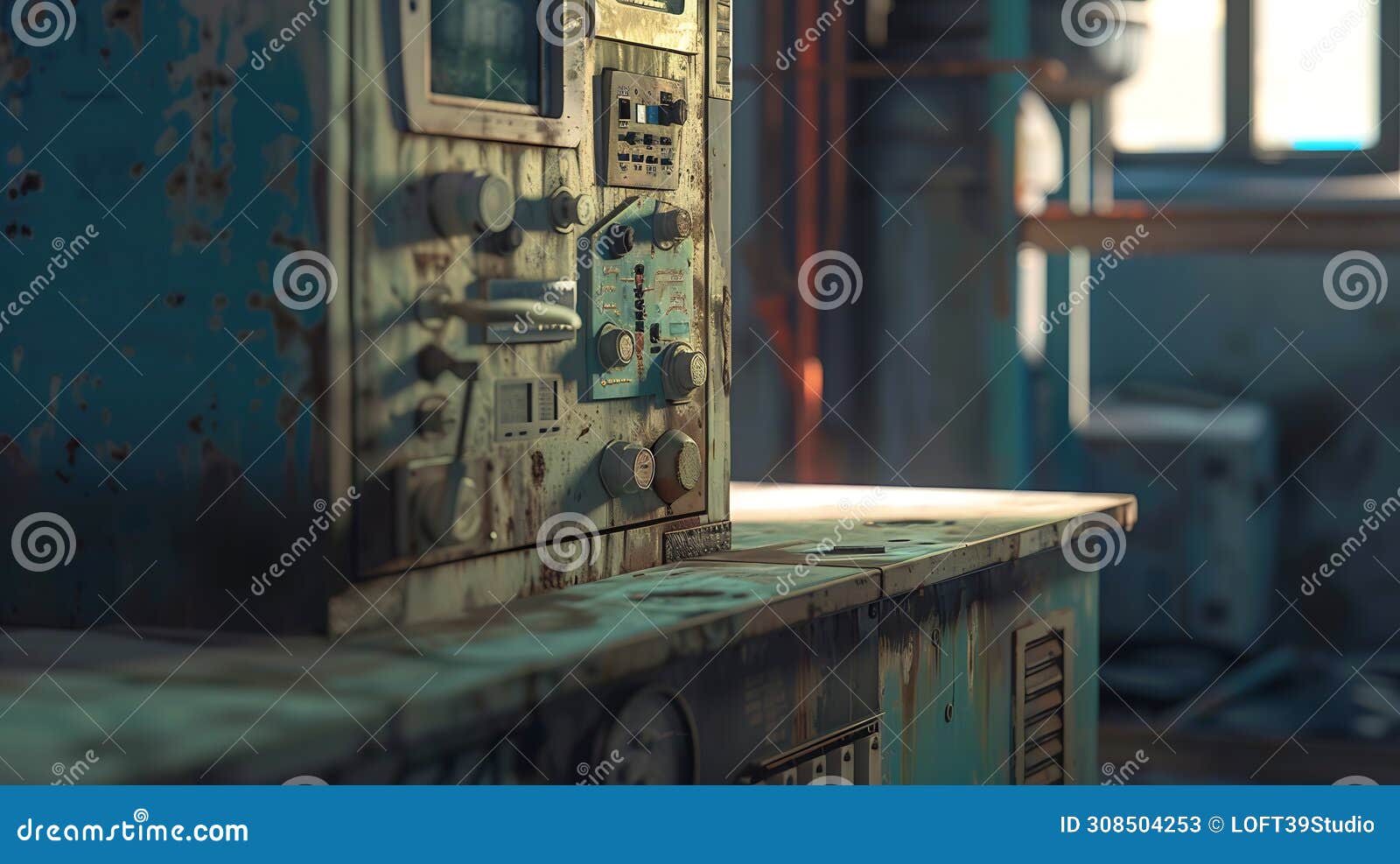 Generative AI a Room with a Control Panel of an Abandoned Factory ...