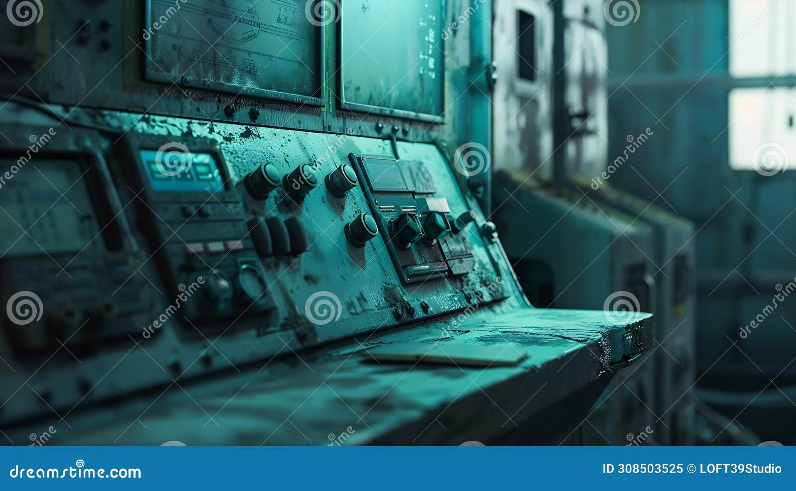 Generative AI a Room with a Control Panel of an Abandoned Factory ...