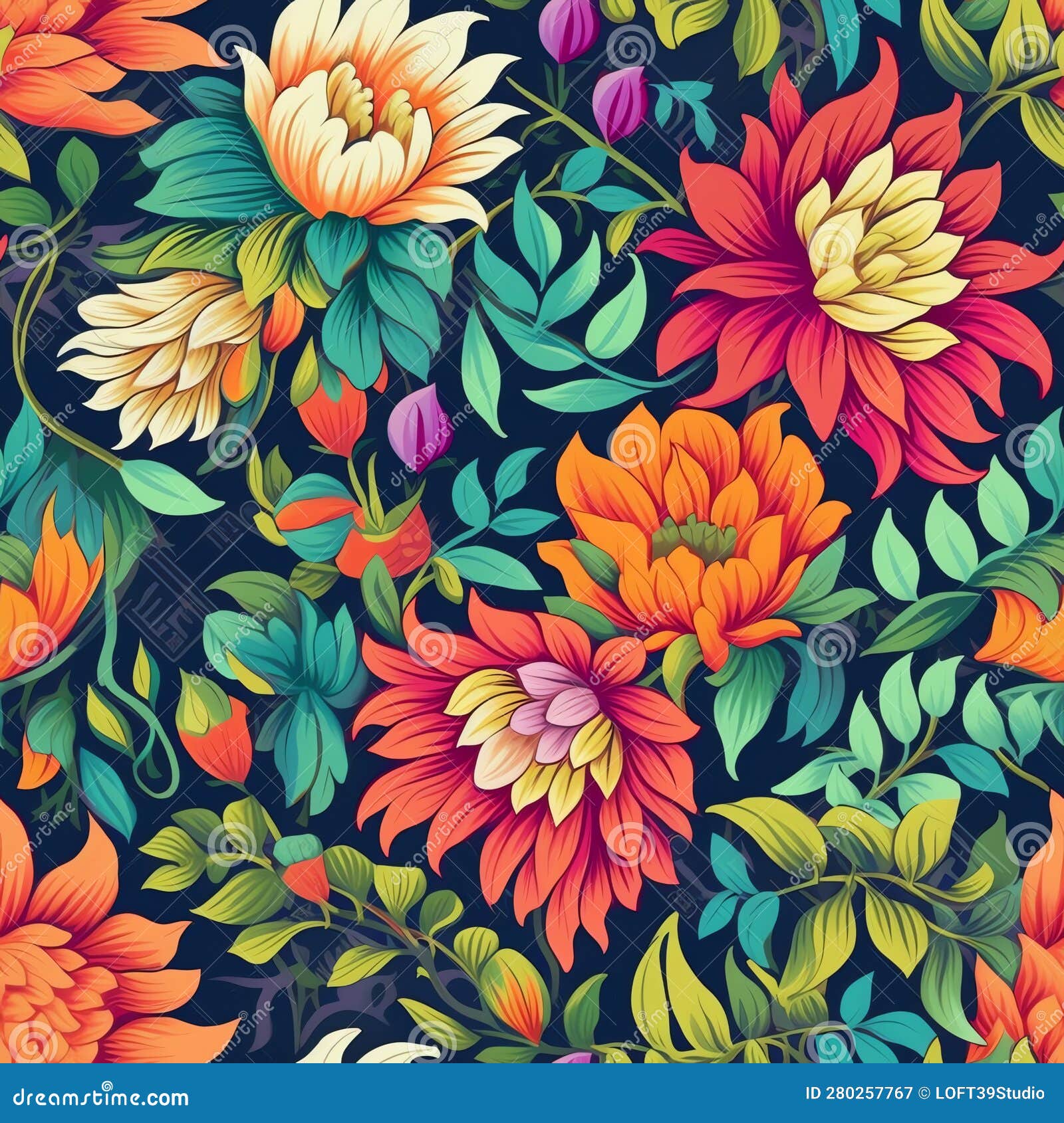 Generative AI Running Floral Pattern Wallpaper- Stock Illustration ...