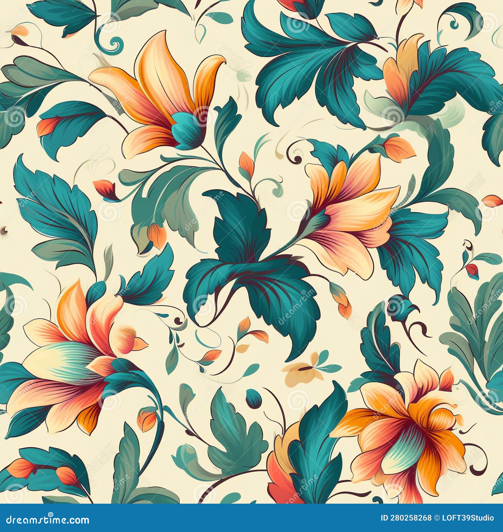 Generative AI Running Floral Pattern Wallpaper- Stock Illustration ...