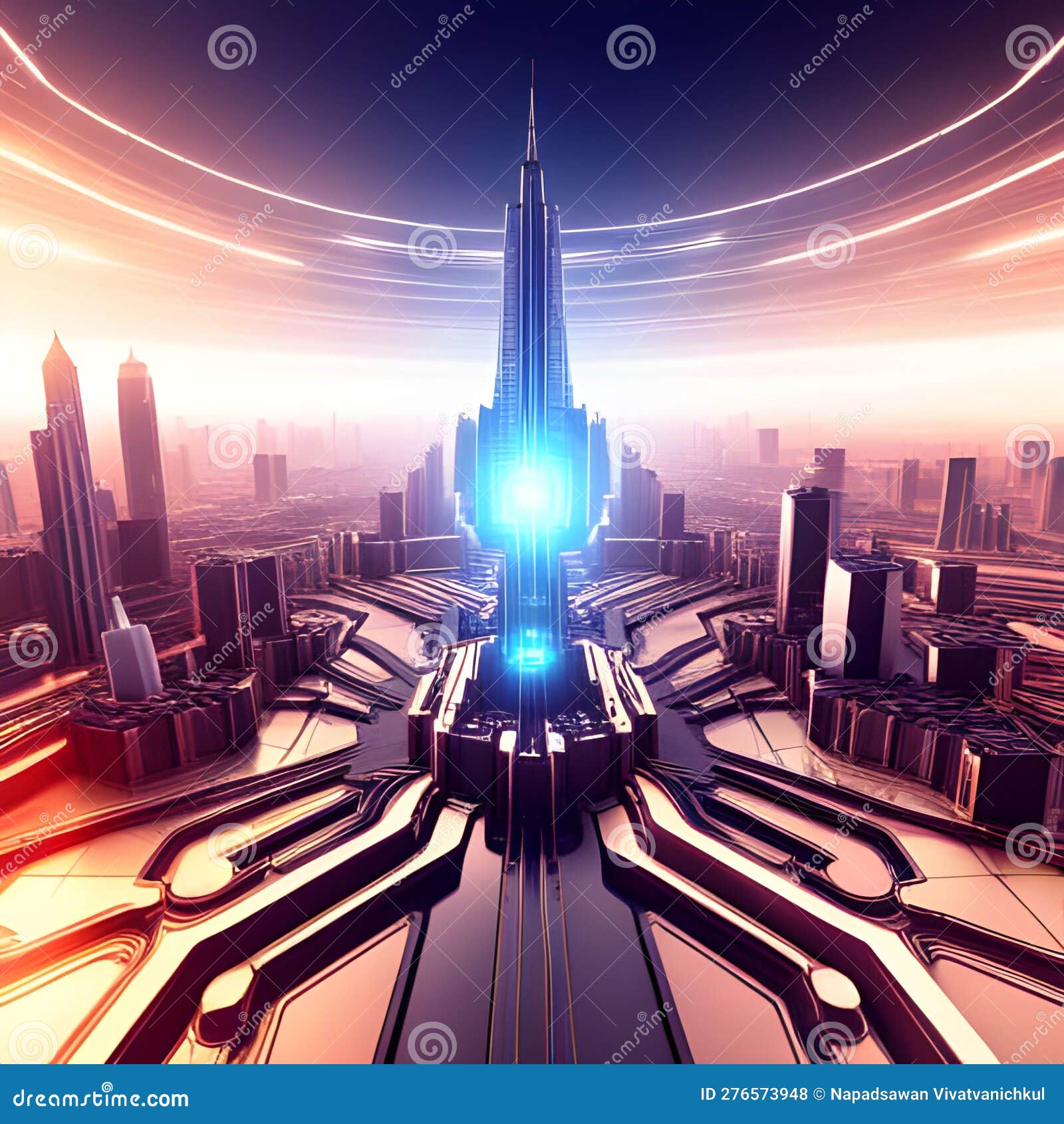 Sci-fi Technology City 3d. Generative AI. Stock Illustration ...