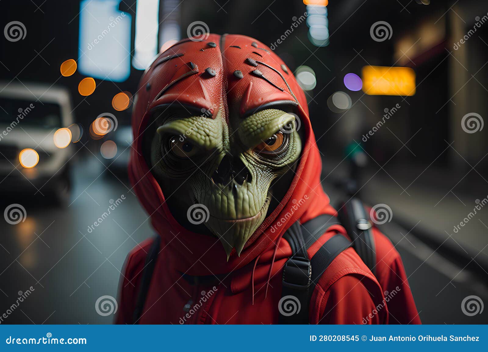 Generative AI. Science Fiction Characters. Evil Creature Wearing Red ...