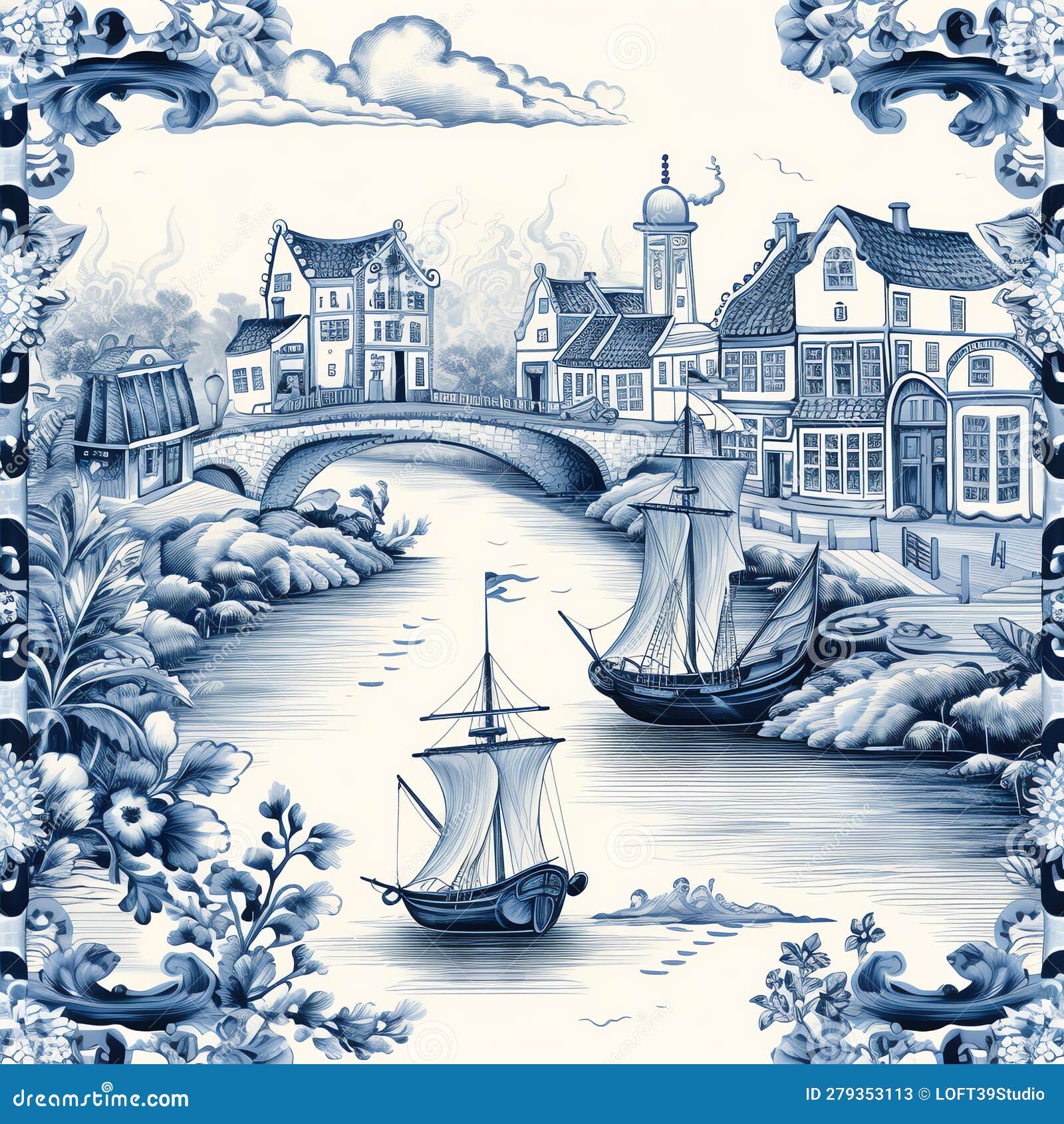 Generative AI Seamless Delftware Pattern - Traditional- Stock ...