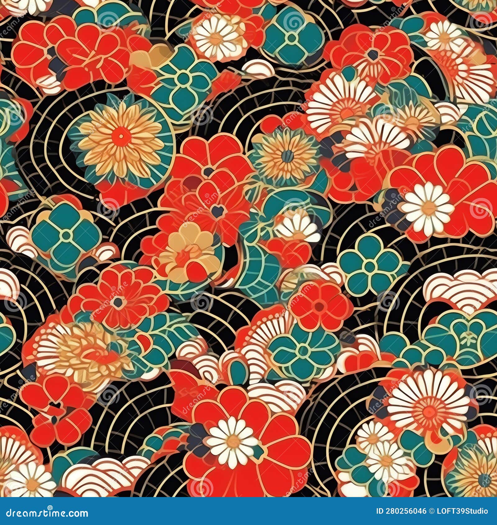 Generative AI 20 Seamless Japanese Pattern- Stock Illustration ...
