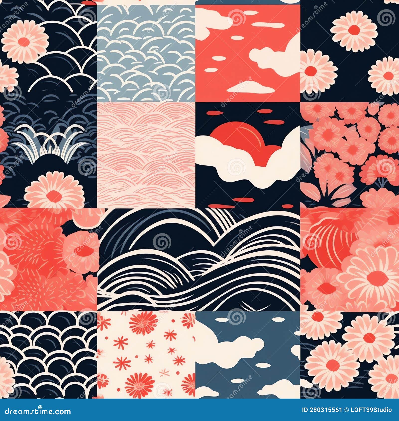 Generative AI 20 Seamless Japanese Pattern- Stock Illustration ...
