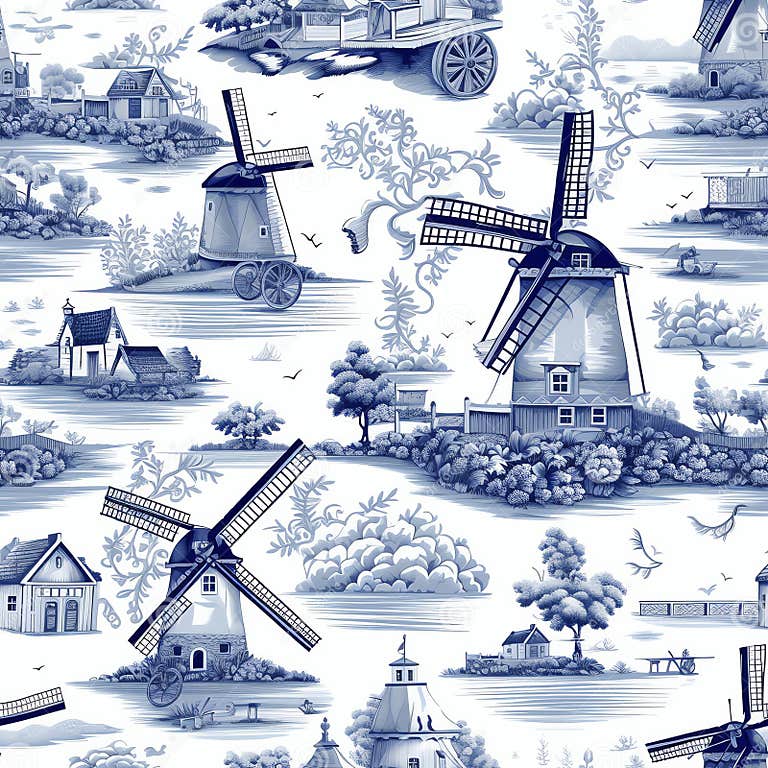 Generative AI Seamless Vector Delftware Pattern- Stock Illustration ...