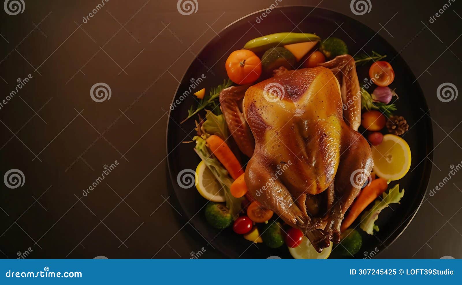 Generative AI Served Split Roasted Stuffed Small Turkey and Vegetables ...