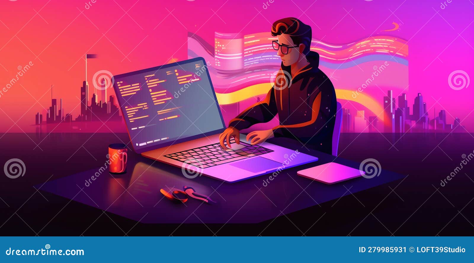 Generative AI Software and Web Page- Stock Illustration - Illustration of work, employee: 279985931