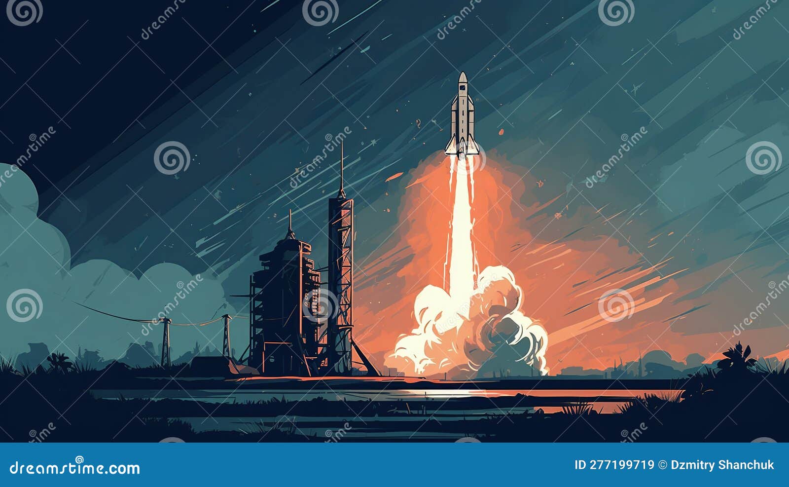 Generative AI Spacecraft Launch Drawing Stock Illustration ...