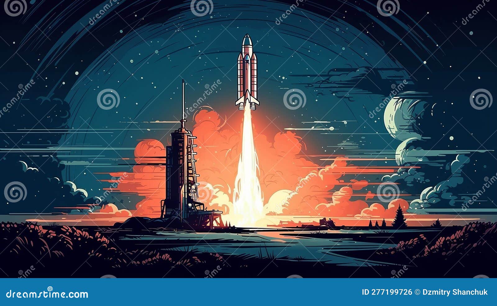 Generative AI Spacecraft Launch Drawing Stock Illustration ...
